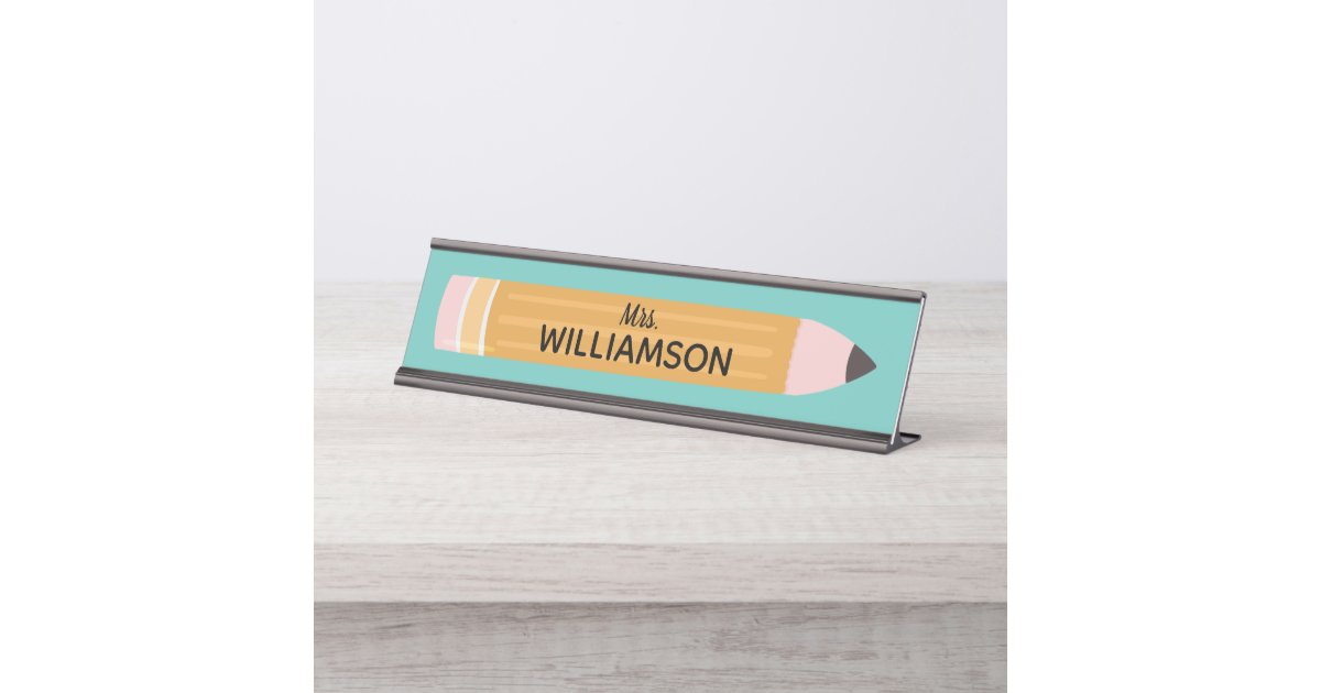 Yellow Writing Pencil Personalized Teacher Desk Name Plate | Zazzle