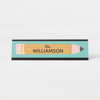 Yellow Writing Pencil Personalized Teacher Desk Name Plate | Zazzle