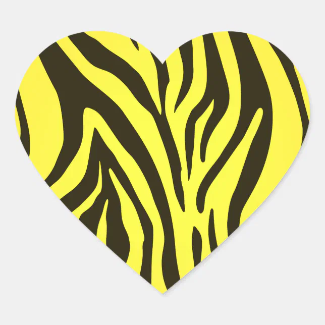 Yellow zebra animal print pattern heart sticker | Zazzle