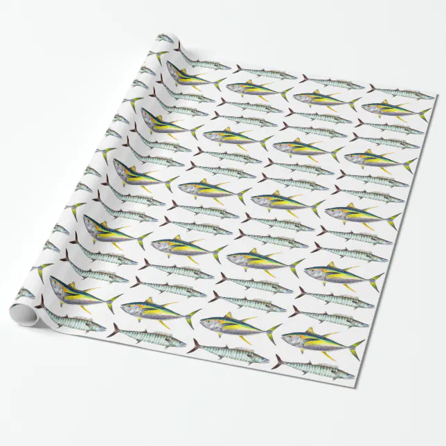 yellowfin and wahoo fish pattern wrapping paper | Zazzle