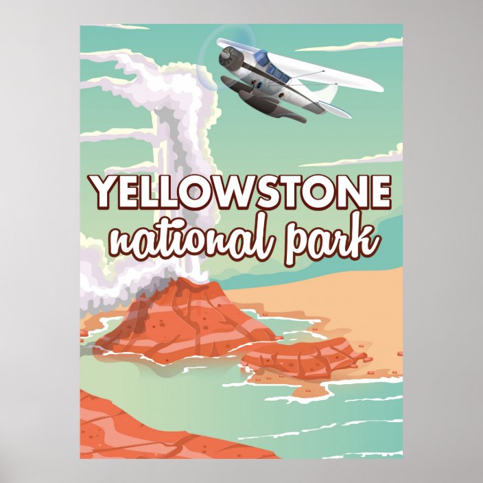 Yellowstone national park cartoon travel poster | Zazzle.com