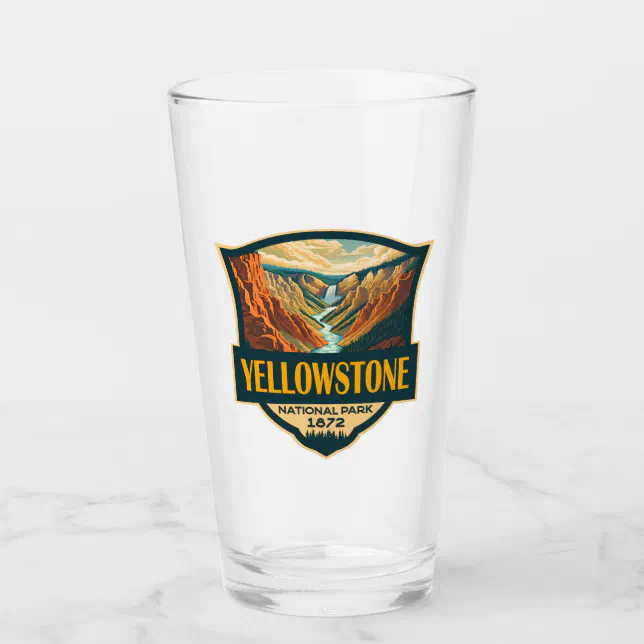 Yellowstone National Park Grand Canyon Retro Art Glass | Zazzle