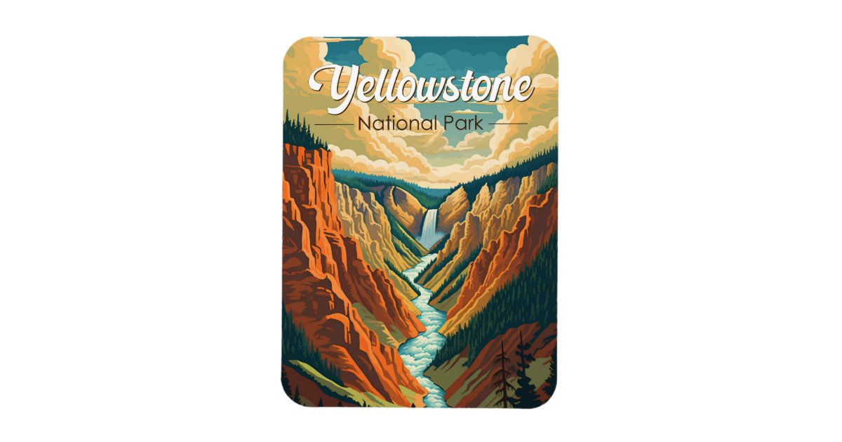 Yellowstone National Park Grand Canyon Retro Art Magnet | Zazzle