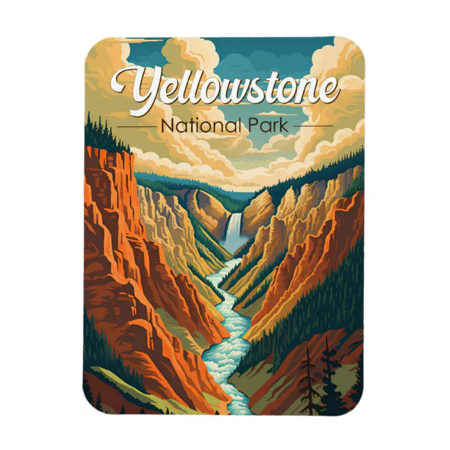 Yellowstone National Park Grand Canyon Retro Art Magnet | Zazzle
