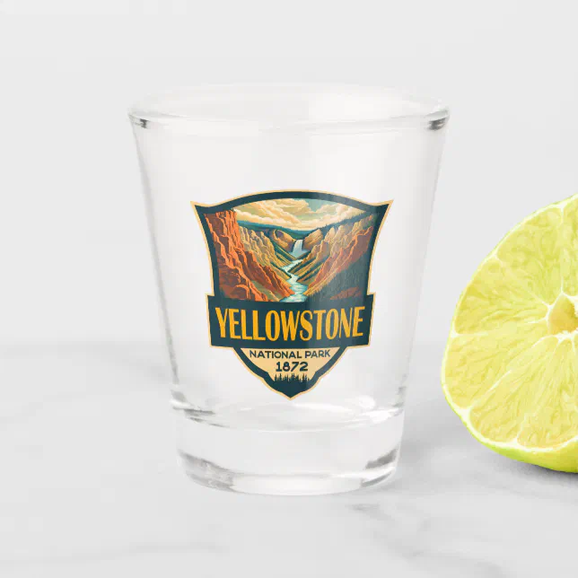 Yellowstone National Park Grand Canyon Retro Art Shot Glass | Zazzle