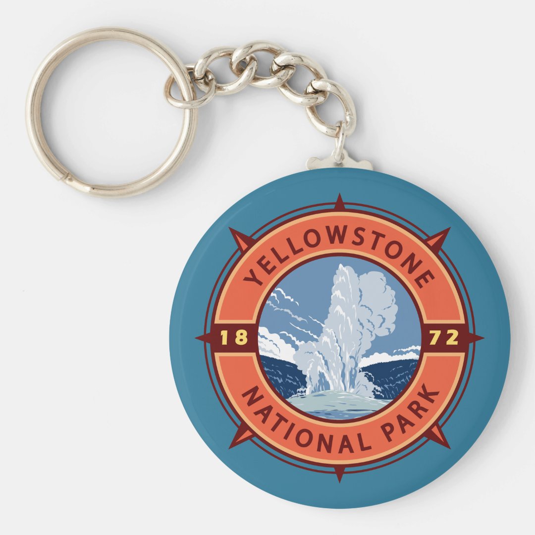 Yellowstone National Park Retro Compass Emblem Keychain | Zazzle