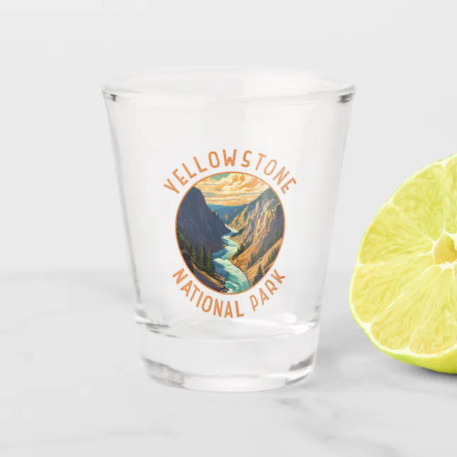 Yellowstone National Park River Distressed Circle Shot Glass | Zazzle
