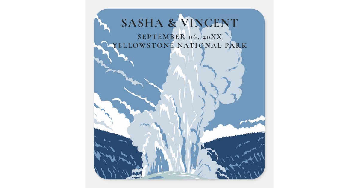 Yellowstone National Park Wedding Retro Square Sticker | Zazzle