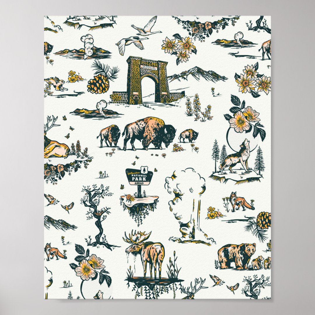 Yellowstone National Park Wildlife Pattern Poster | Zazzle