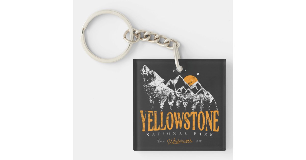 Yellowstone National Park Wolf Mountains Vintage Keychain | Zazzle