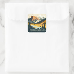 Yellowstone National Park Wyoming Mountains Retro Square Sticker | Zazzle
