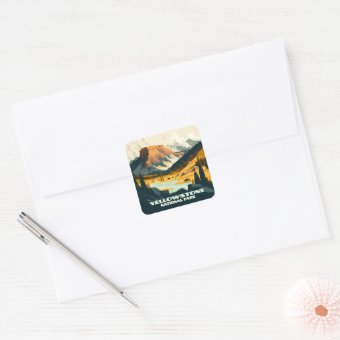Yellowstone National Park Wyoming Mountains Retro Square Sticker | Zazzle