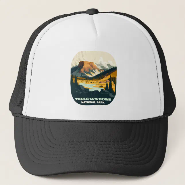 Yellowstone National Park Wyoming Mountains Retro Trucker Hat | Zazzle
