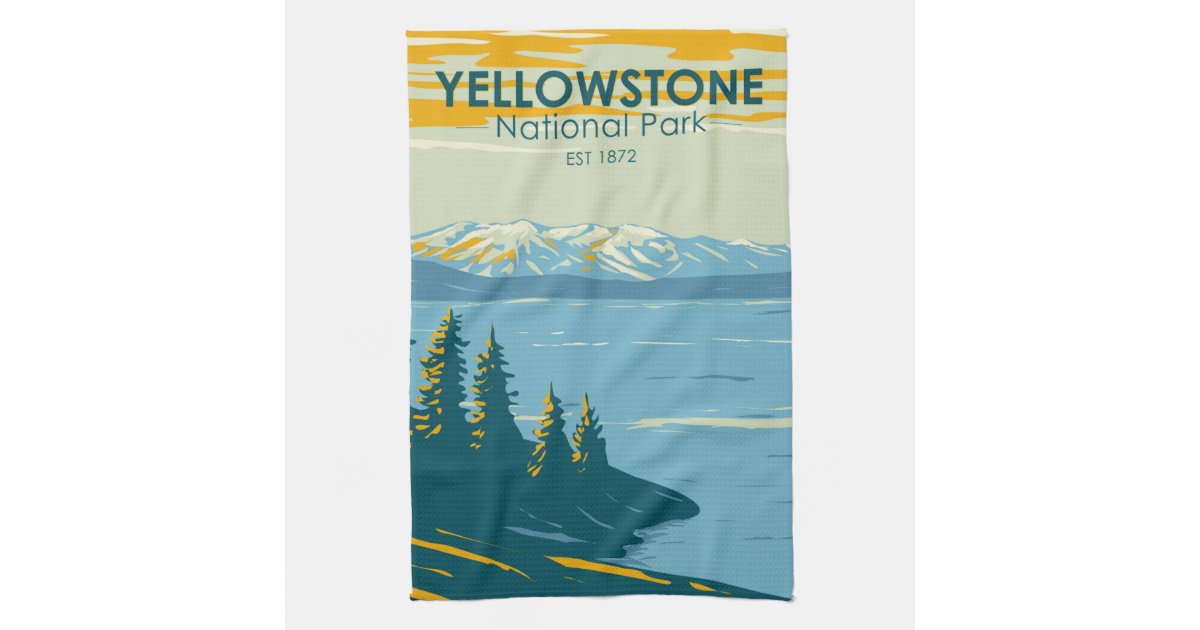 Yellowstone National Park Yellowstone Lake Vintage Kitchen Towel | Zazzle