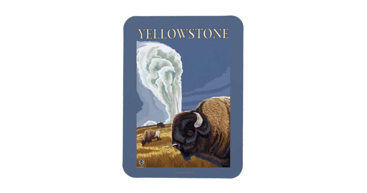 YellowstoneBison with Old Faithful Magnet | Zazzle