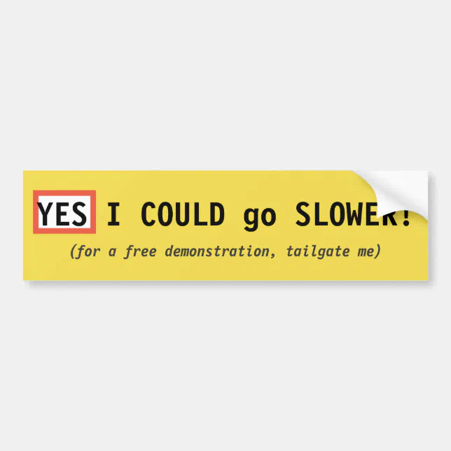 Yes, I COULD go SLOWER! Bumper Sticker | Zazzle