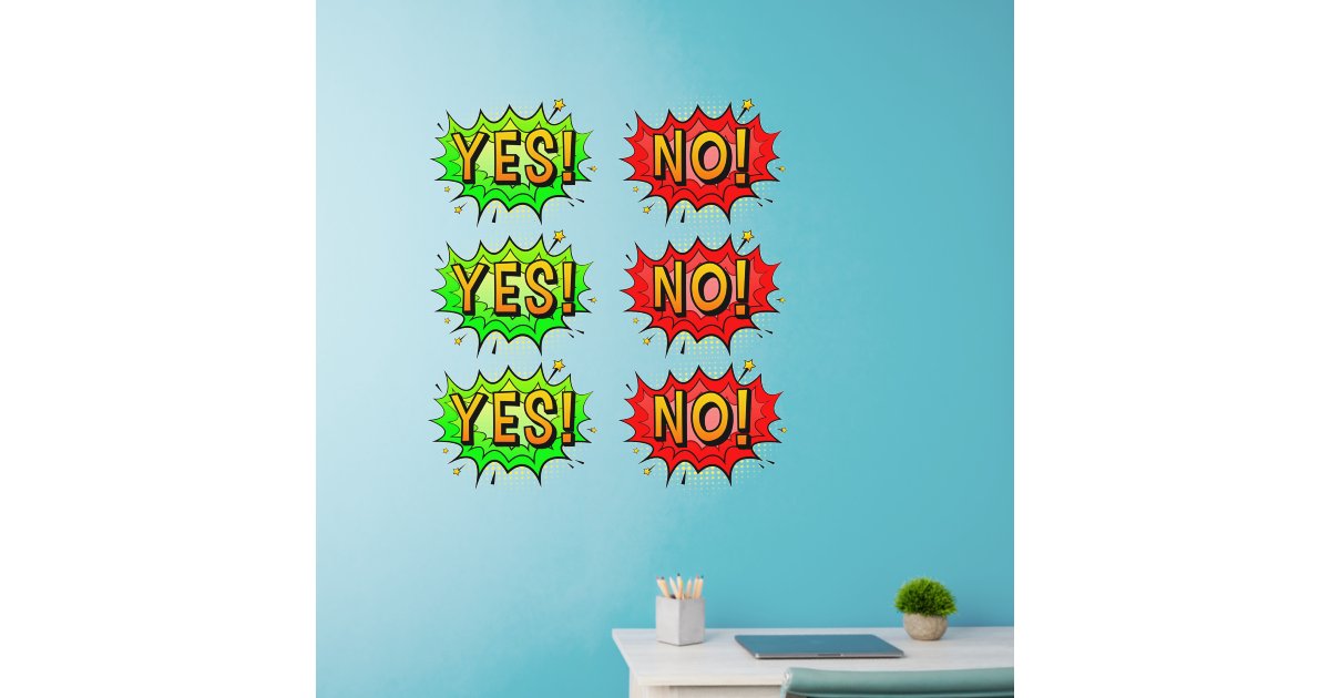 Yes! No!, 3 of each, Pop Art Design on 36" Wall Decal | Zazzle
