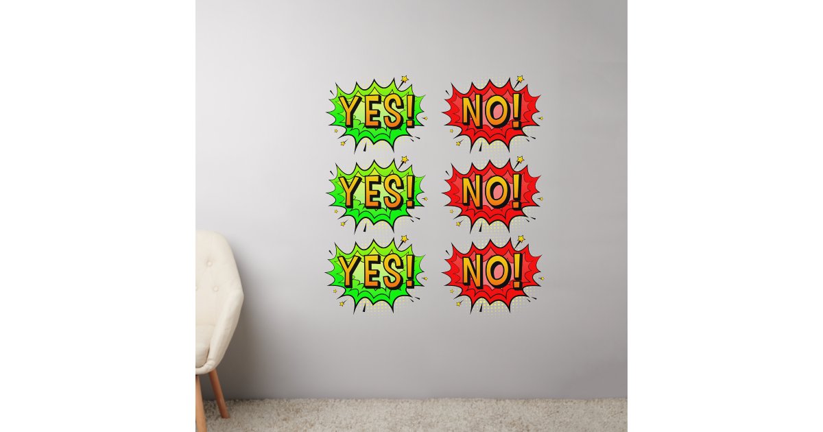 Yes! No!, 3 of each, Pop Art Design on 50" Wall Decal | Zazzle