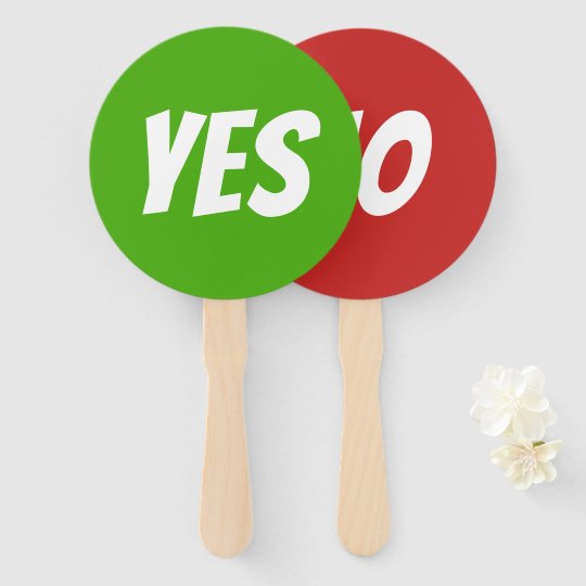 Yes / No bright green red quiz game signboards Hand Fan | Zazzle.com