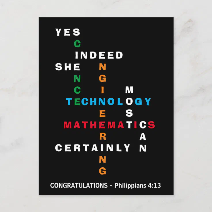 YES SHE CAN Congratulations STEM Postcard | Zazzle