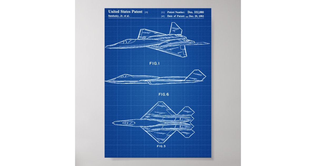 YF-23 Airplane Patent - Blueprint Poster | Zazzle