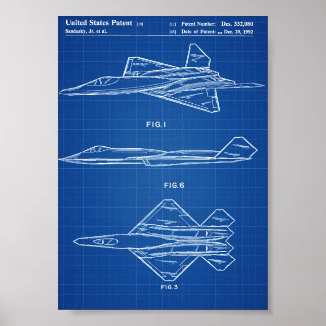 YF-23 Airplane Patent - Blueprint Poster | Zazzle