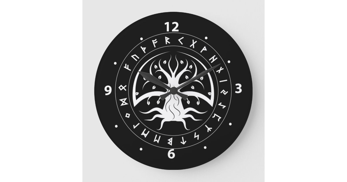 Yggdrasil Circle Runes Wall Clocks | Zazzle
