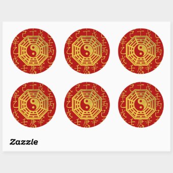 Yin and Yang , bagua and feng shui hieroglyphs Classic Round Sticker ...