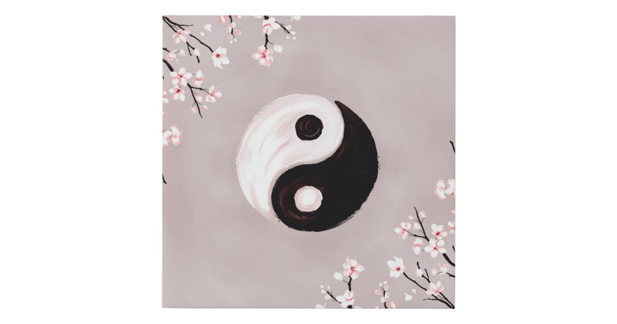 Yin Yang and Sakura Blossom Faux Canvas Print | Zazzle