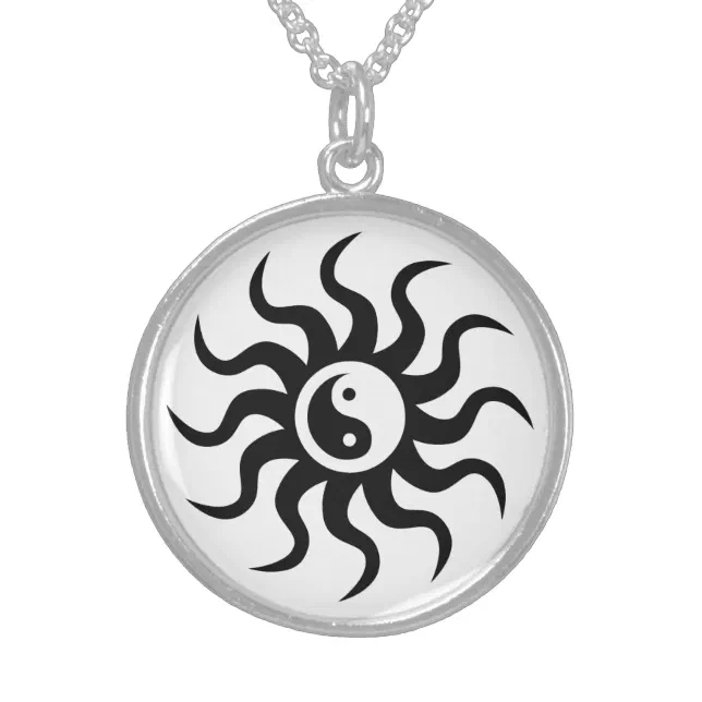 Yin-Yang Aztec Symbol/Black and White Sterling Silver Necklace | Zazzle