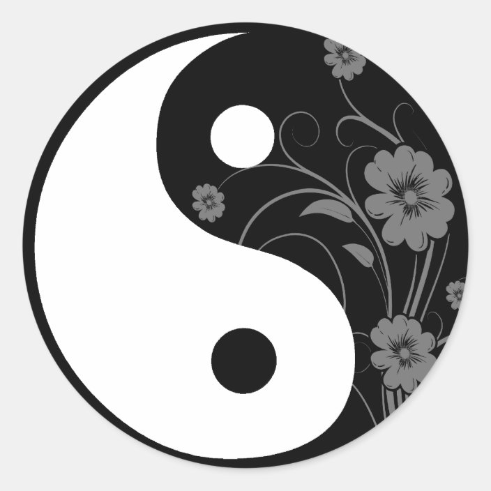 Yin Yang Black Floral Sticker | Zazzle.com