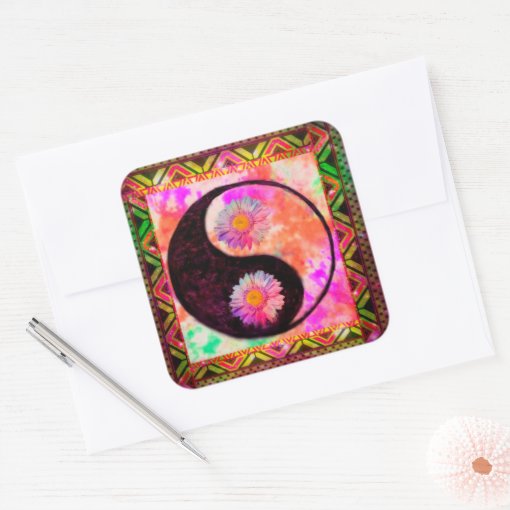 Yin Yang Boho Aztec Peace Love Tie Dye Rainbow Square Sticker | Zazzle