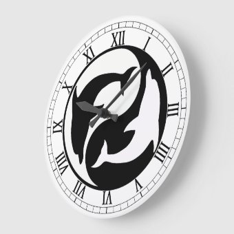 Yin Yang Dolphins Round Roman Numerals Clock | Zazzle