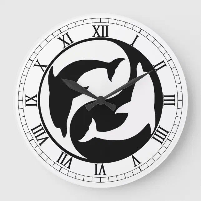 Yin Yang Dolphins Round Roman Numerals Clock | Zazzle