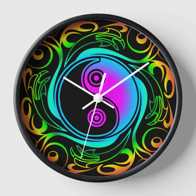 Yin Yang Psychedelic Rainbow Tattoo Clock | Zazzle