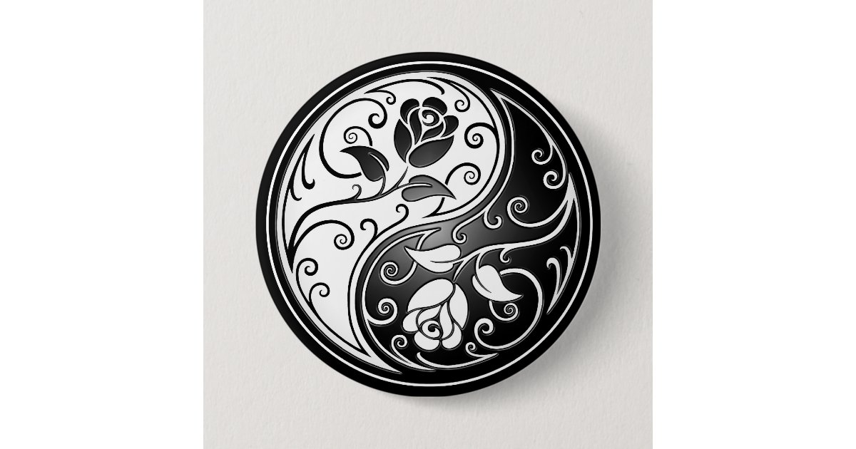 Yin Yang Roses, black Button | Zazzle