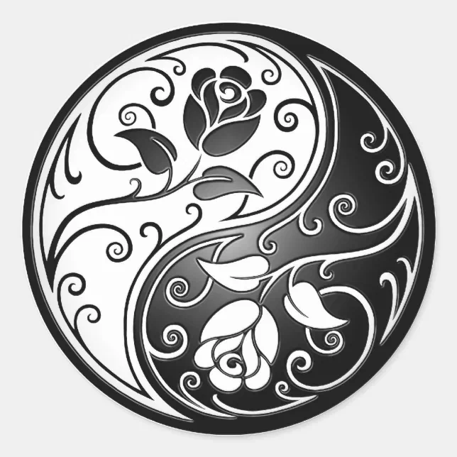 Yin Yang Roses, black Classic Round Sticker | Zazzle