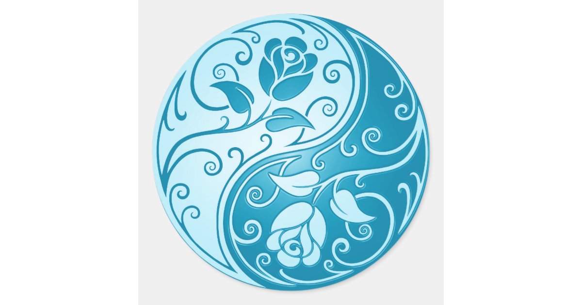 Yin Yang Roses, blue Classic Round Sticker | Zazzle