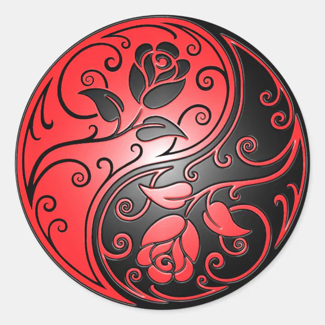 Yin Yang Roses, red and black Classic Round Sticker | Zazzle