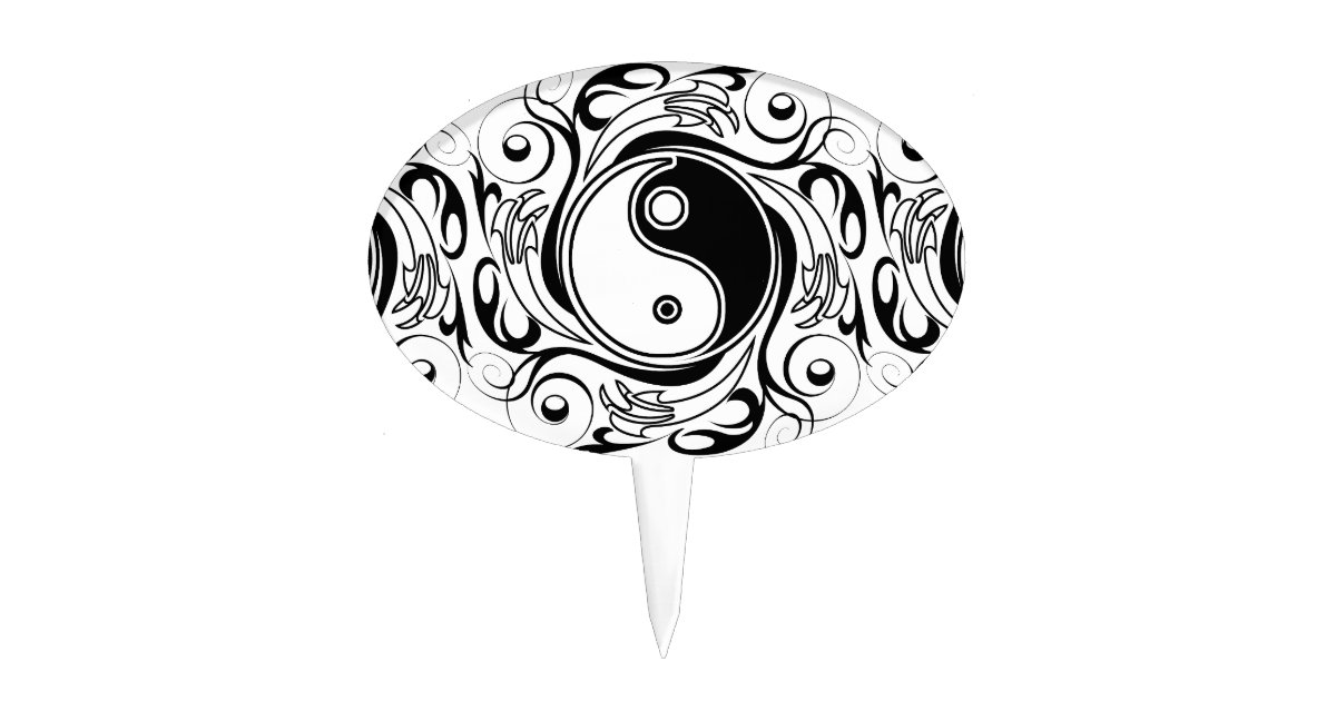 Yin & Yang Symbol Black and White Tattoo Style Cake Topper | Zazzle