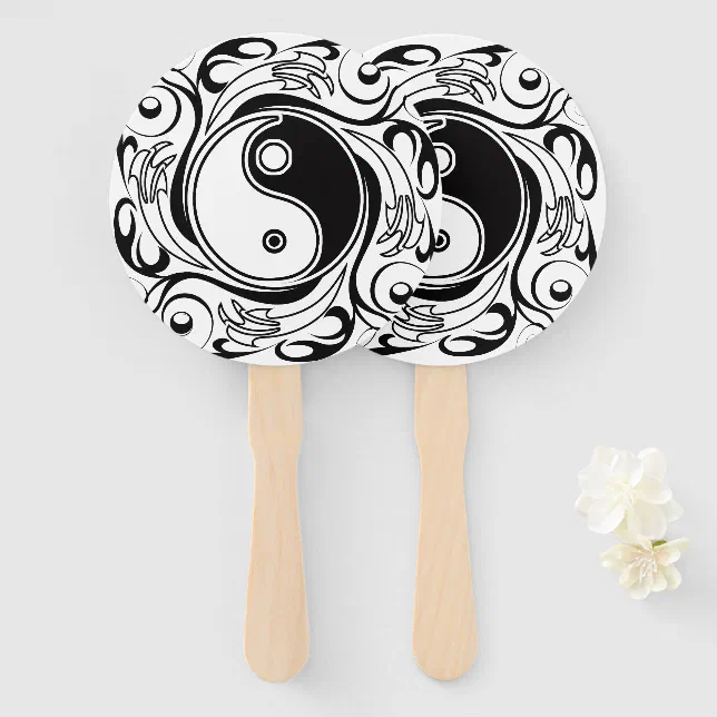 Yin & Yang Symbol Black and White Tattoo Style Hand Fan | Zazzle