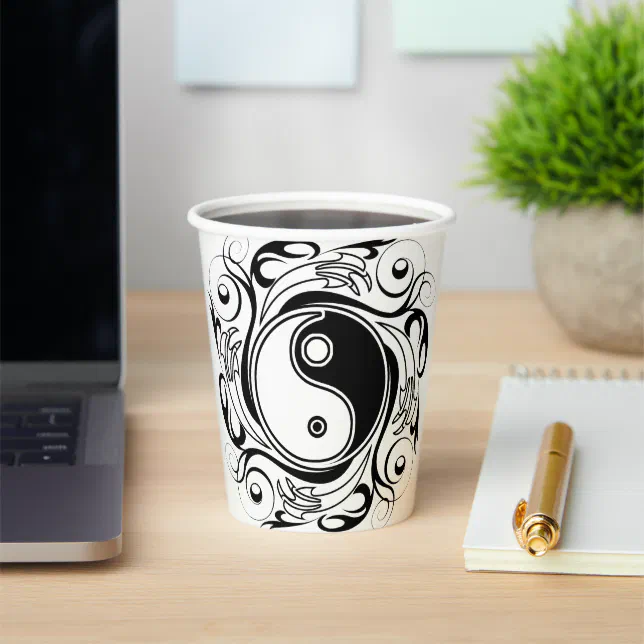 Yin & Yang Symbol Black and White Tattoo Style Paper Cups | Zazzle