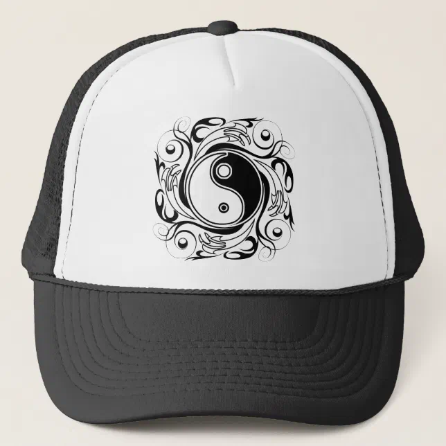 Yin & Yang Symbol Black and White Tattoo Style Trucker Hat | Zazzle
