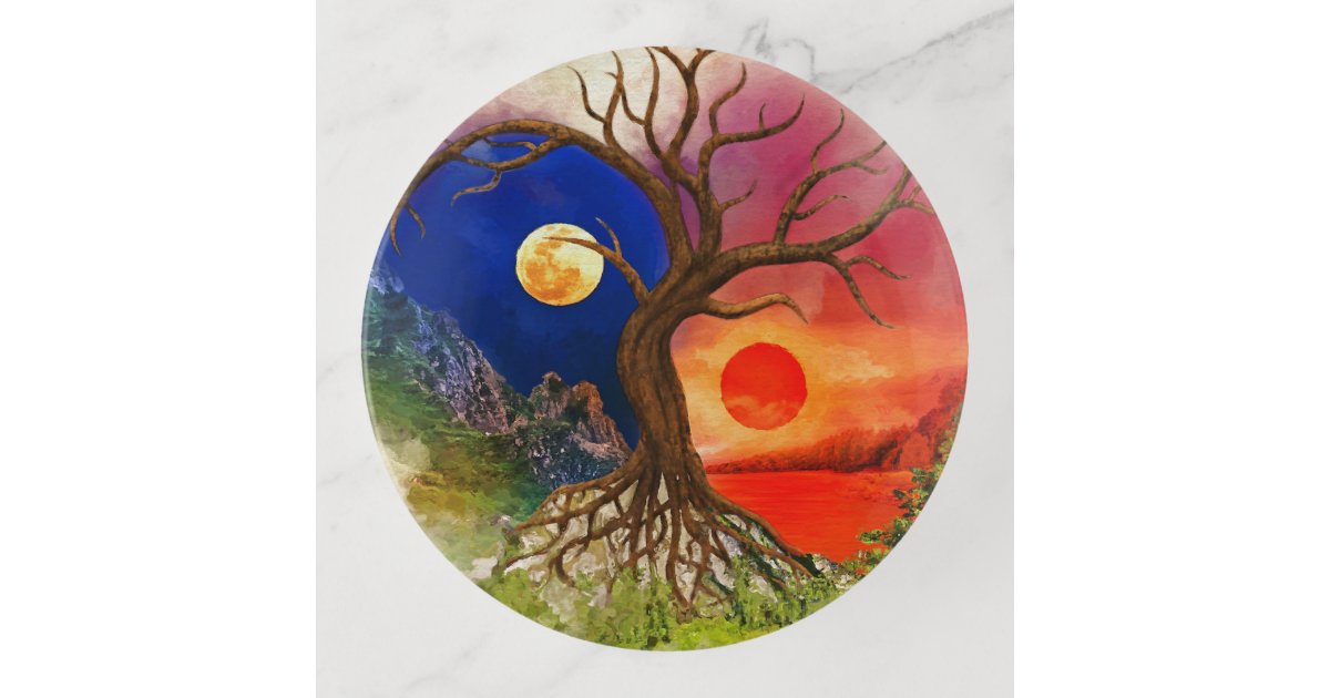 Yin Yang Tree Landscape Trinket Tray | Zazzle