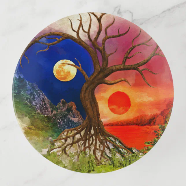 Yin Yang Tree Landscape Trinket Tray | Zazzle