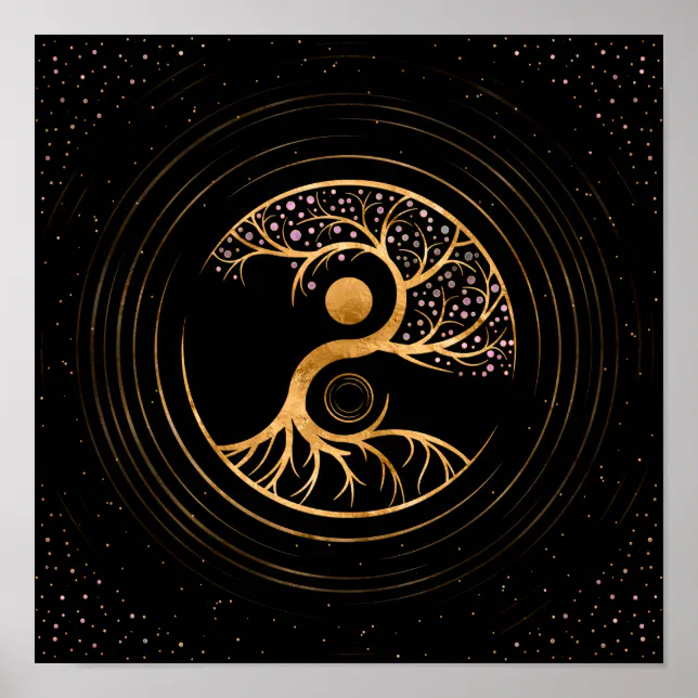 Yin Yang Tree of life - Fluorite and Gold Poster | Zazzle
