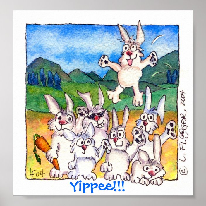 Yippee!!! - Cute Cartoon Bunnies Poster Print | Zazzle.com