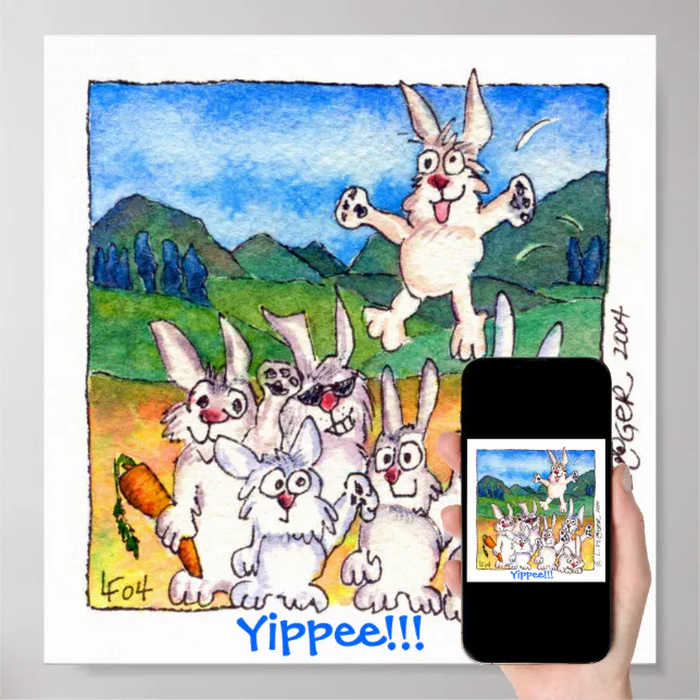 Yippee!!! - Cute Cartoon Bunnies Poster Print | Zazzle