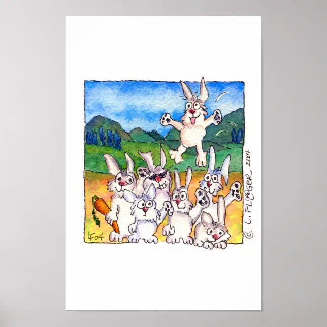 Yippee!!! -Cute Cartoon Rabbits ! Poster Print | Zazzle