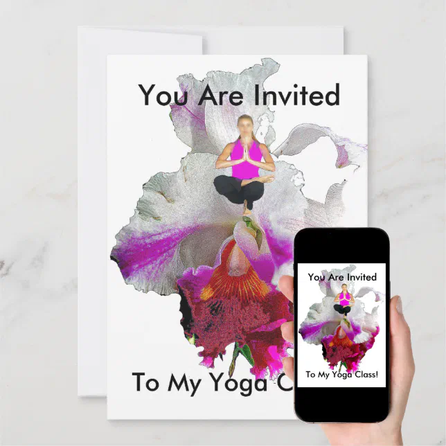YOGA CLASS INVITATION- YOGA POSTURE ON ORCHID INVITATION | Zazzle